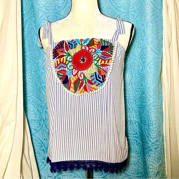 THML | Tops | 435 Thml Floral Embroidered Tie Strap Tank | Poshmark